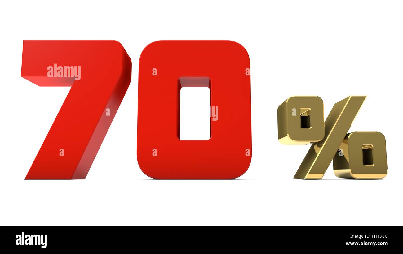 70% percent red and gold text isolated on white 3d render Stock Photo ...
