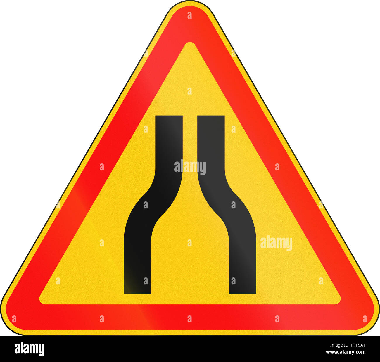 Warning road sign used in Belarus - Road narrows from both sides Stock ...