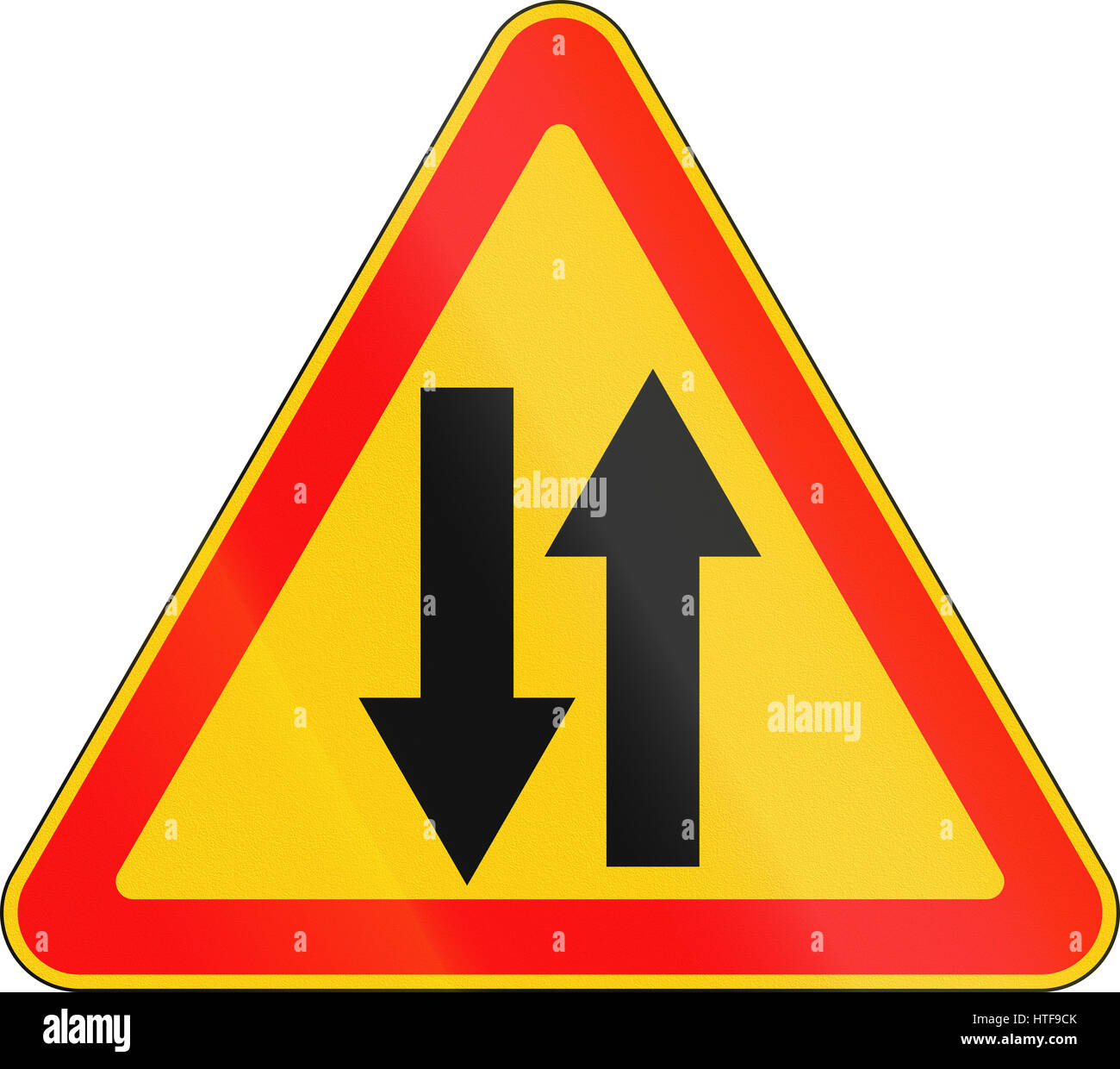 Warning road sign used in Belarus - Opposing traffic Stock Photo - Alamy
