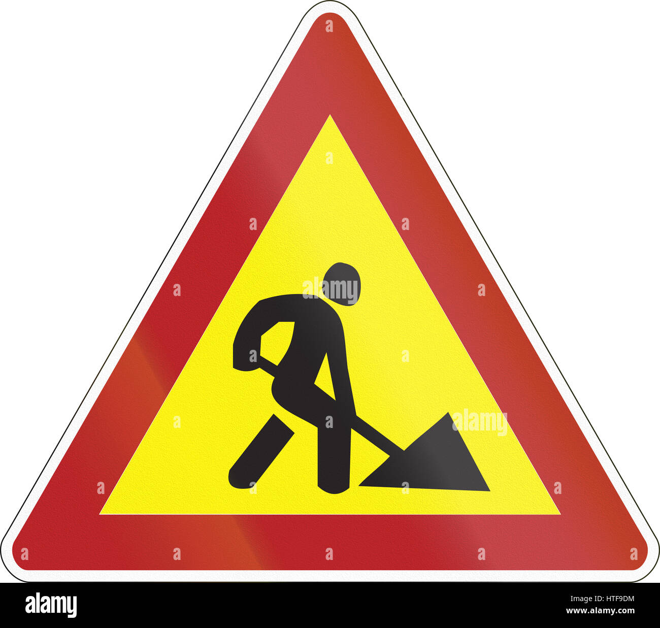 Warning road sign used in Belarus - Road works Stock Photo - Alamy