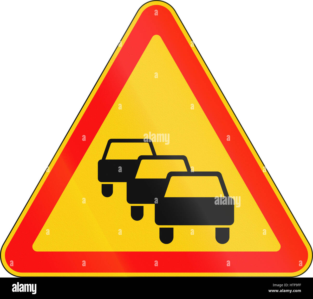 Warning road sign used in Belarus - Traffic queues likely Stock Photo ...