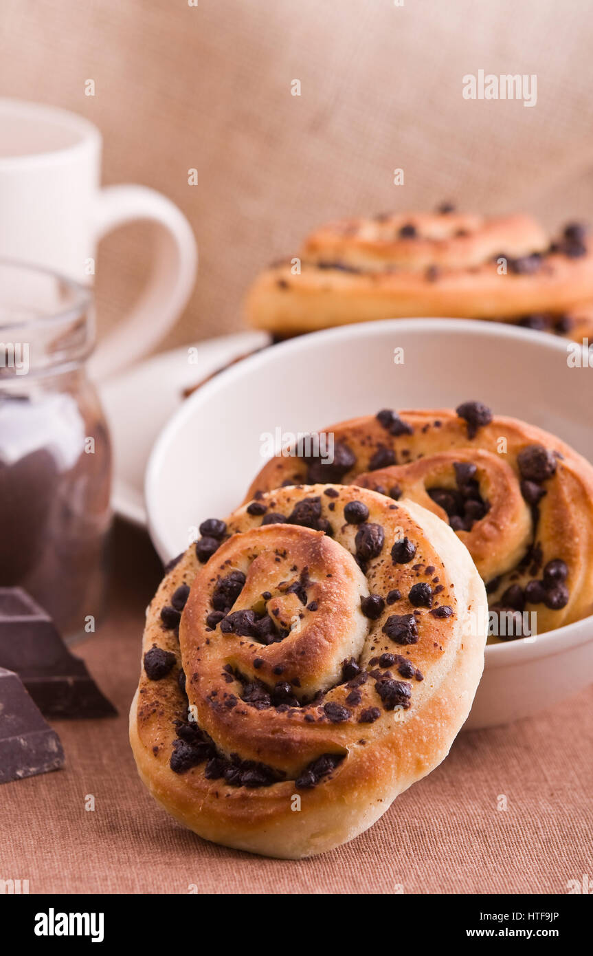 Chocolate chip brioche buns Stock Photo - Alamy