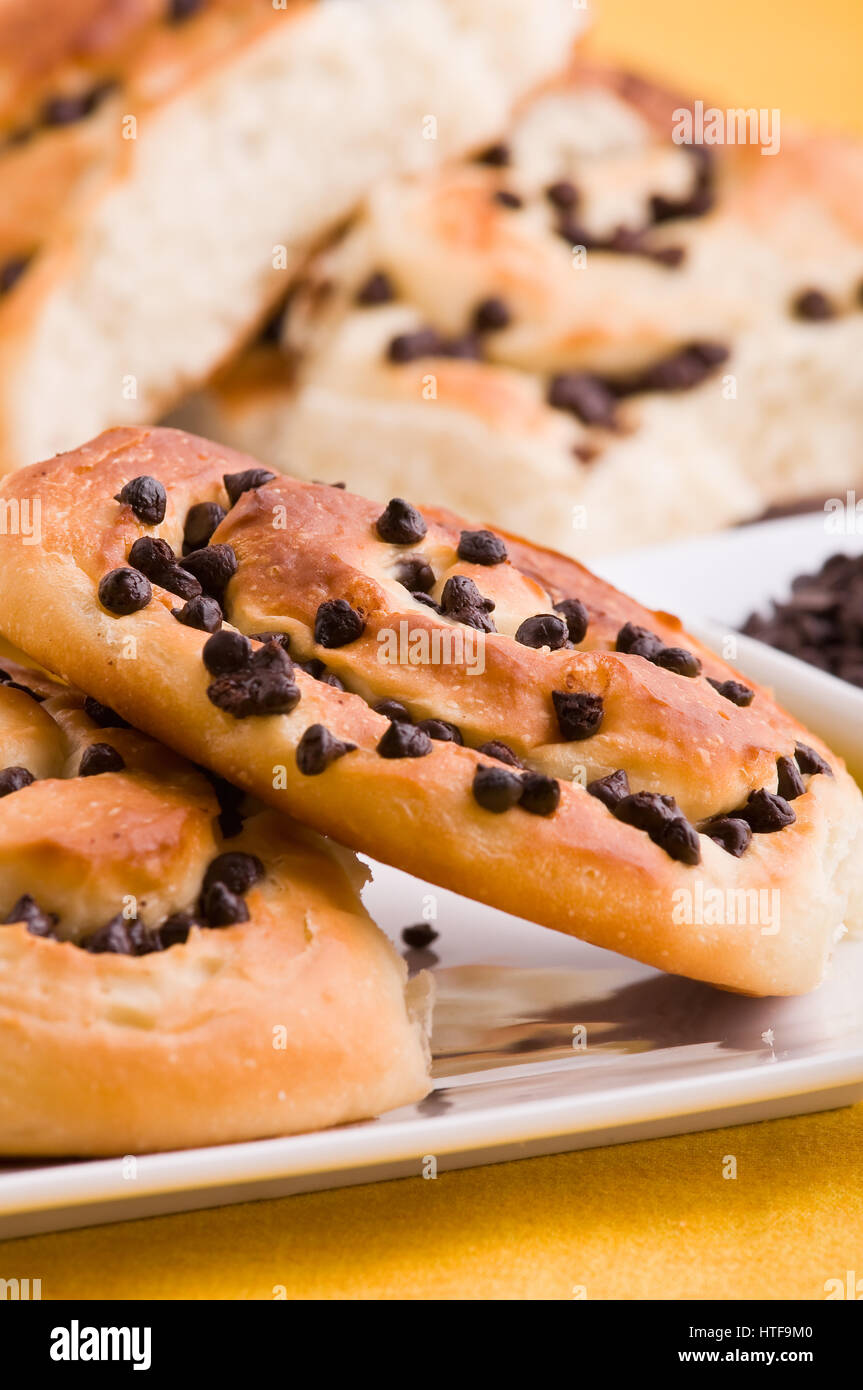Chocolate chip brioche buns Stock Photo - Alamy