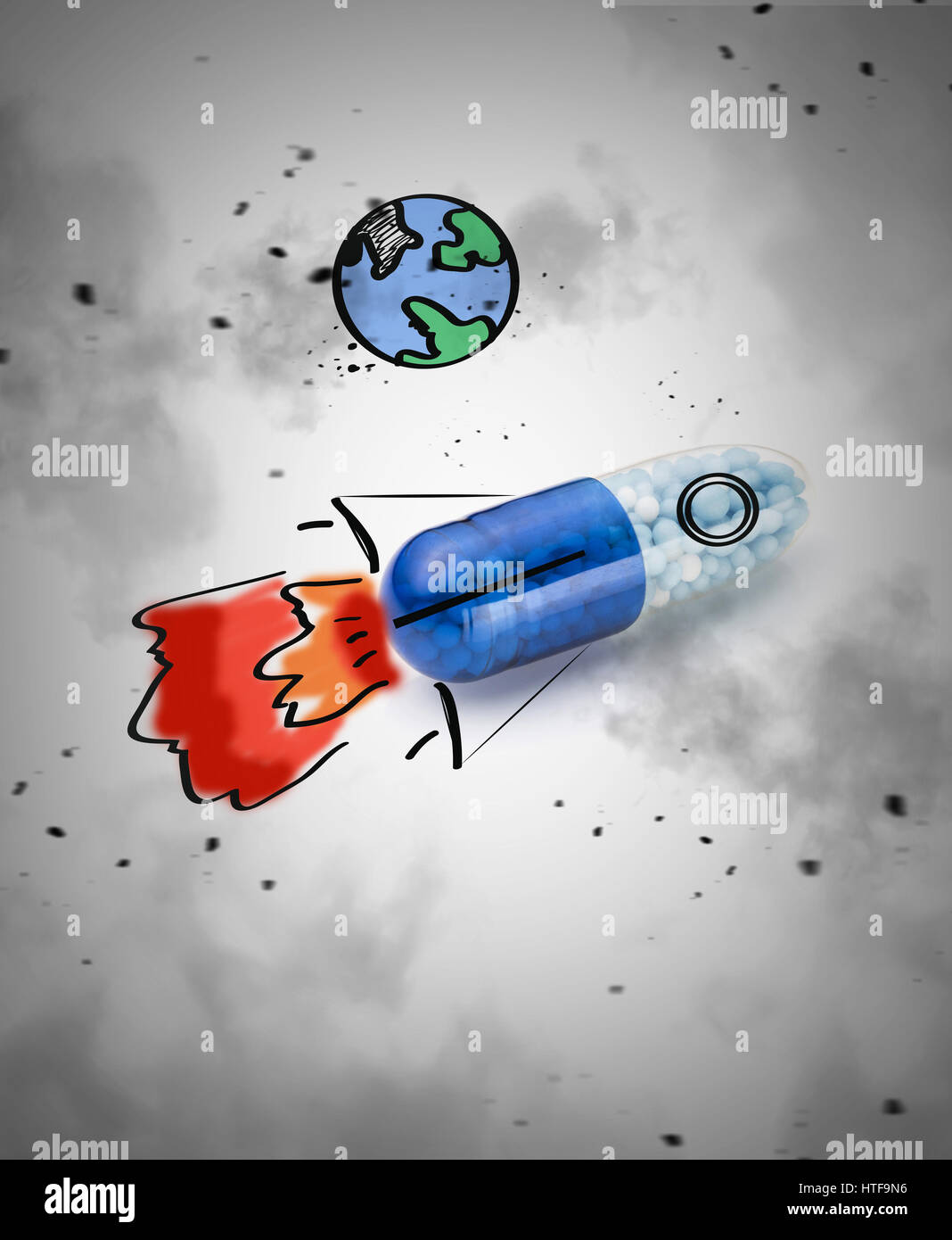 Blue capsules and pills background. Concept of Bullet and direct hit in ...