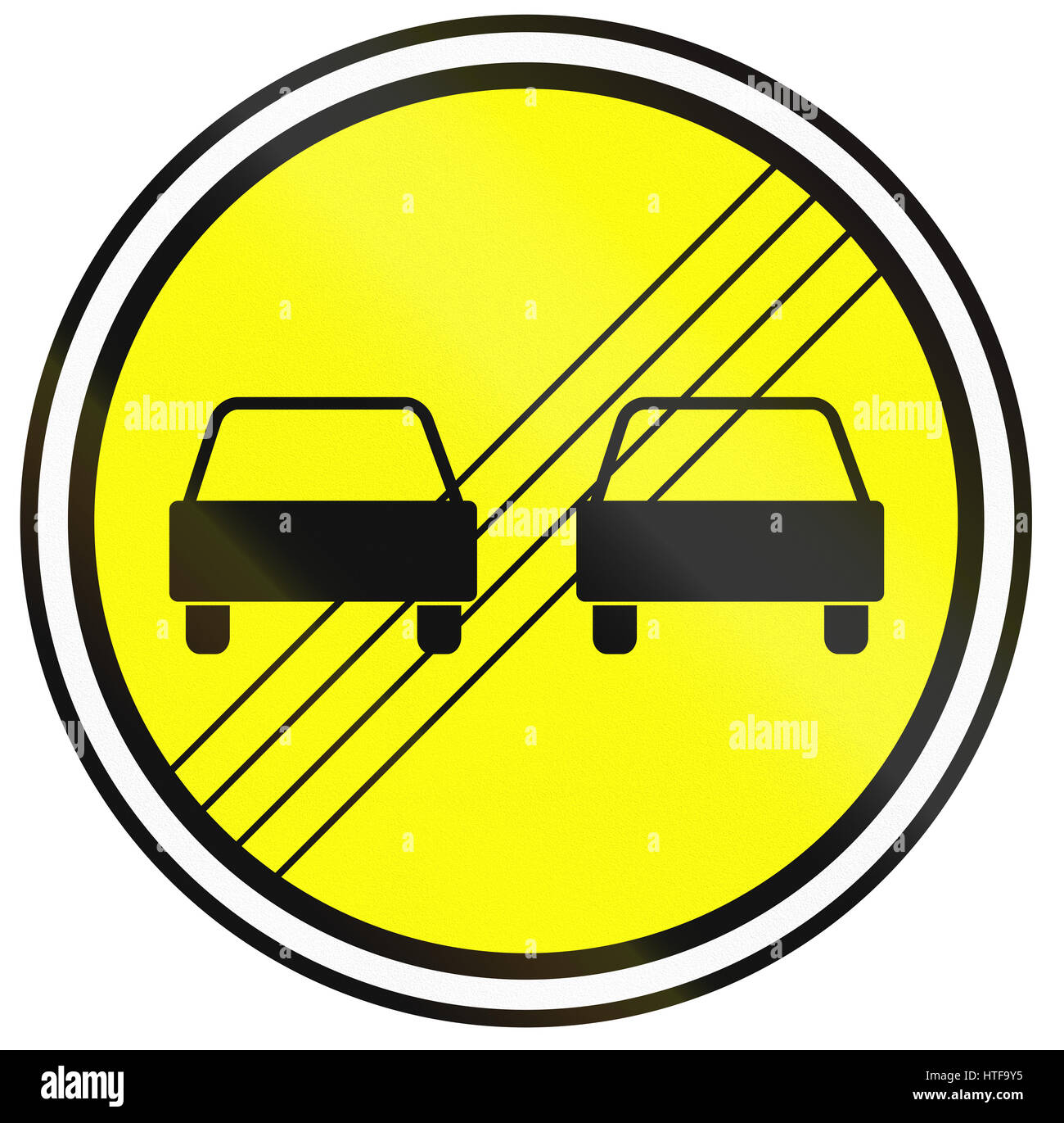 Belarusian regulatory road sign - End of no overtaking Stock Photo - Alamy