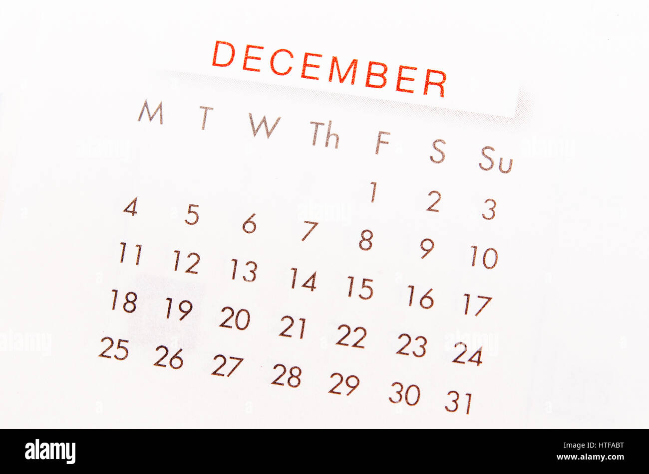 2017 calendar december hi-res stock photography and images - Alamy