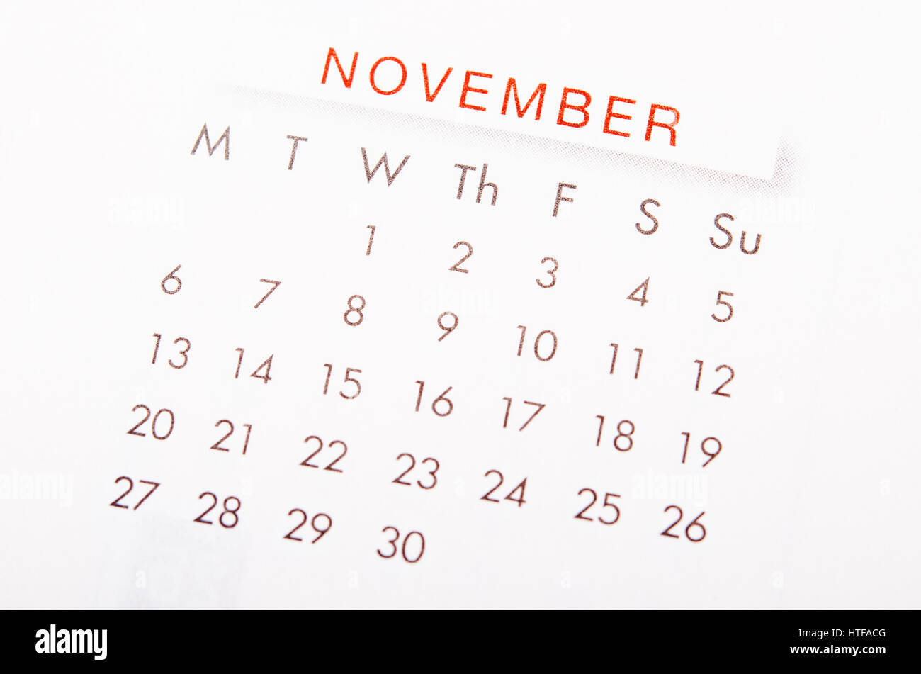Close up November 2017 calendar page Stock Photo - Alamy