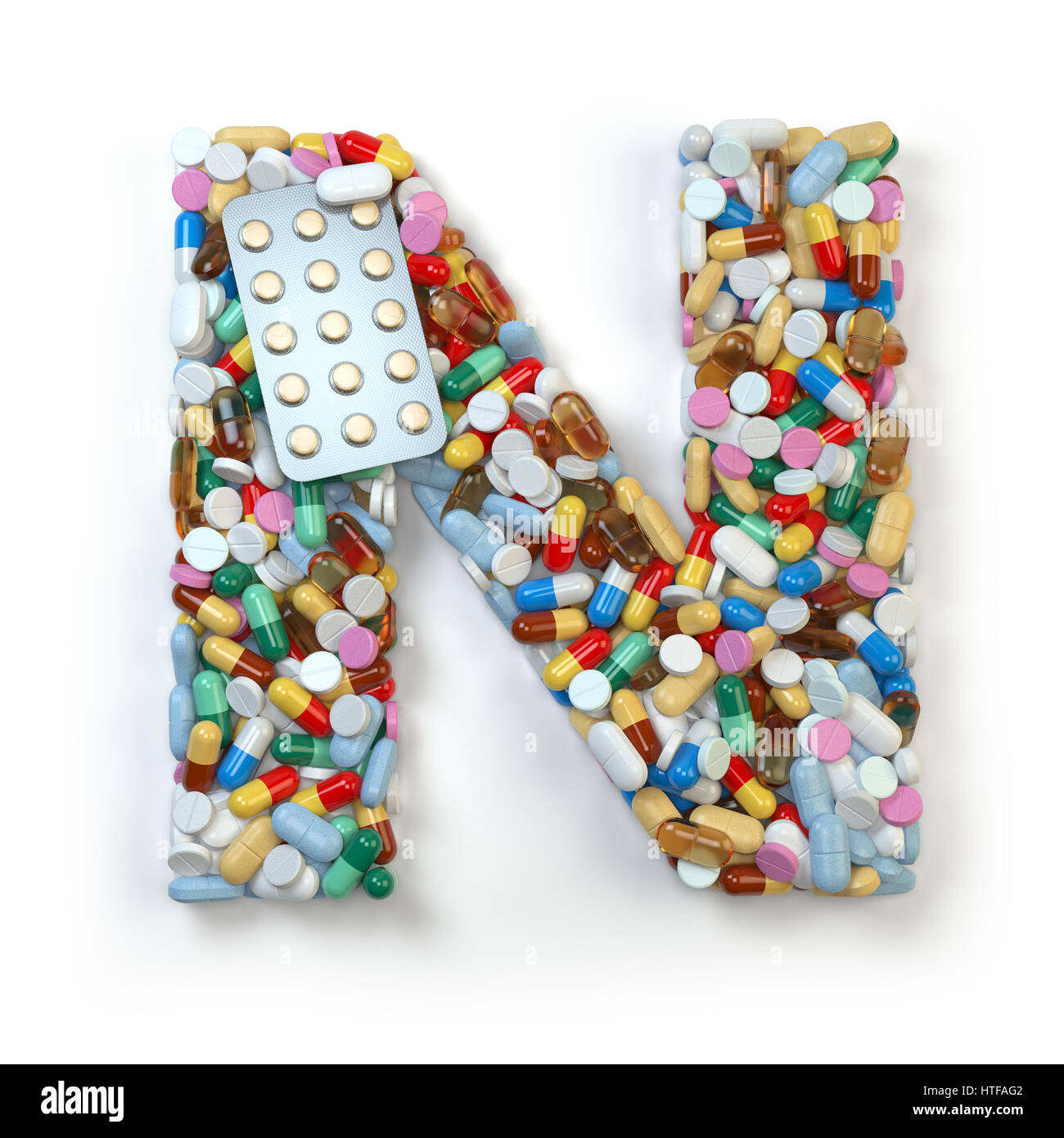 Letter N. Set of alphabet of medicine pills, capsules, tablets and ...