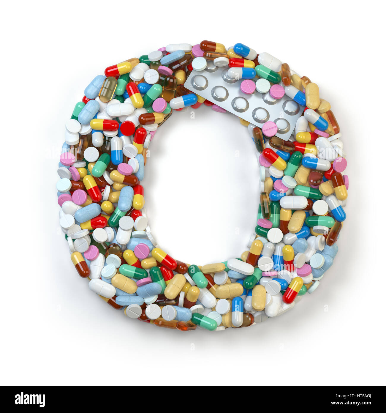 Letter O. Set of alphabet of medicine pills, capsules, tablets and ...