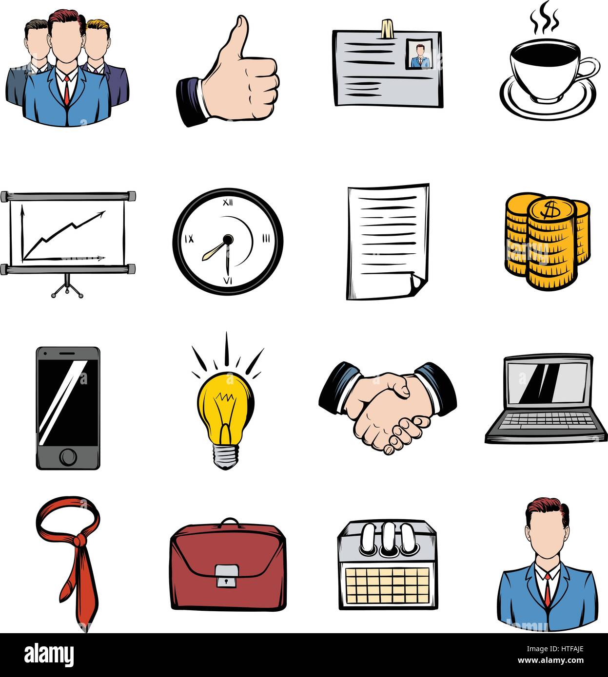 Business icons set in cartoon style isolated on white background vector ...