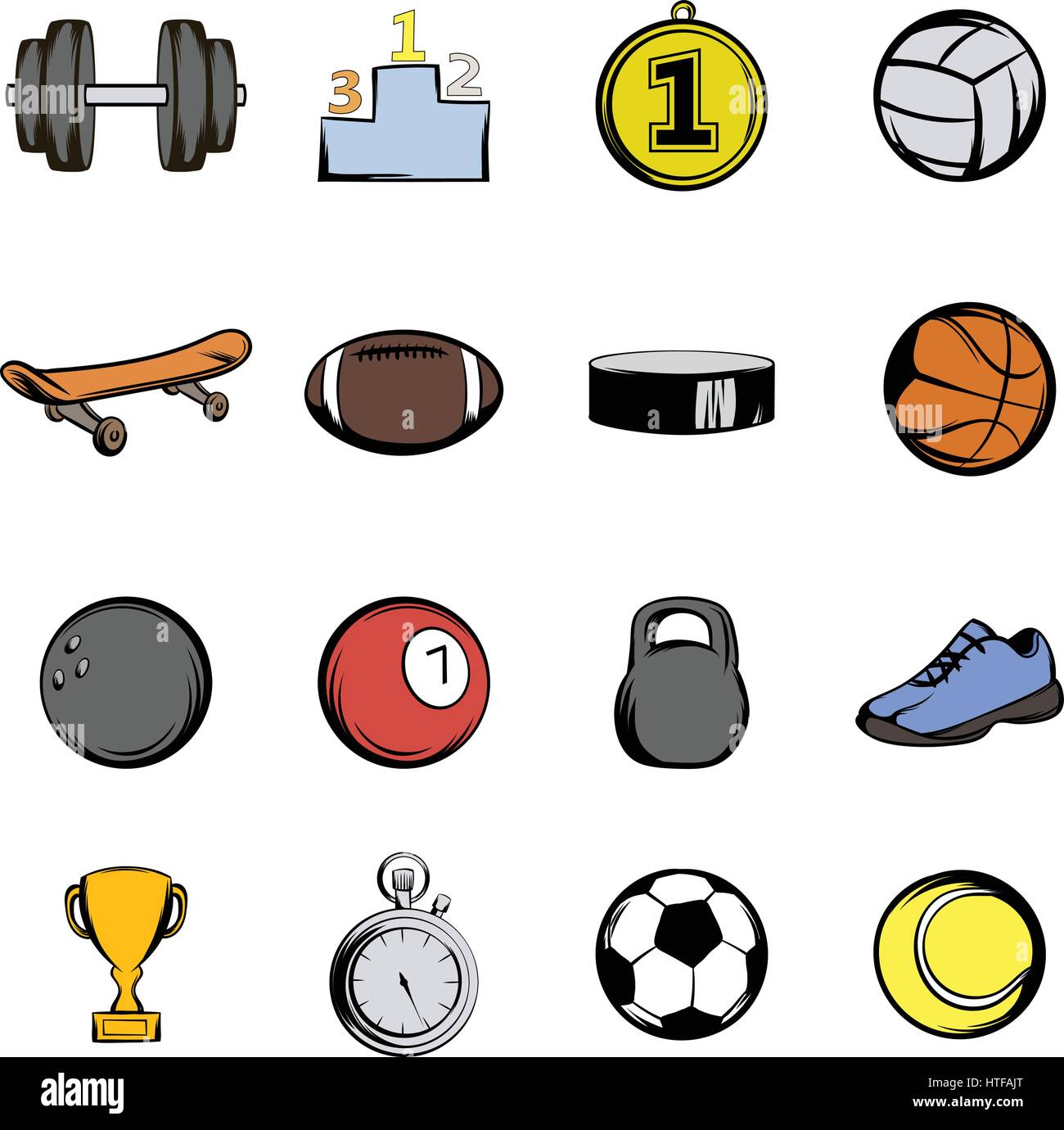 Sports icons set in cartoon style isolated on white background vector ...