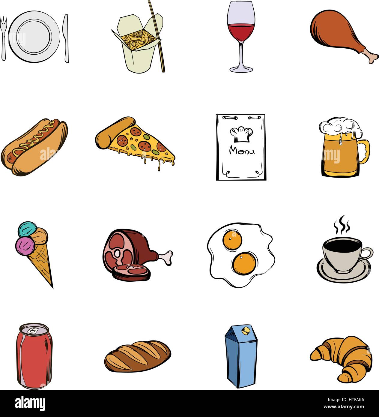 Food icons set in cartoon style isolated on white background vector ...