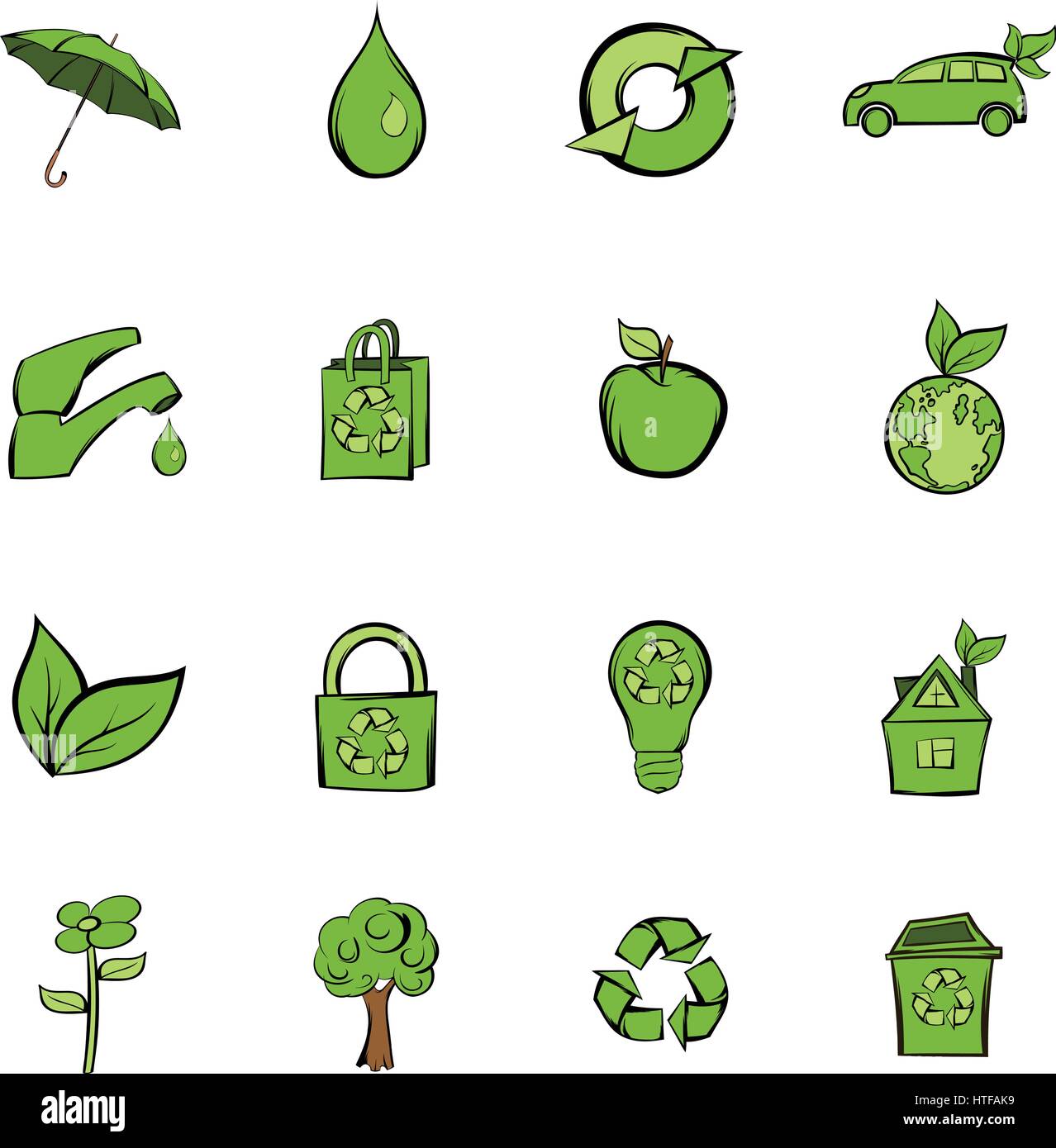 Eco icons set in cartoon style isolated on white background vector ...