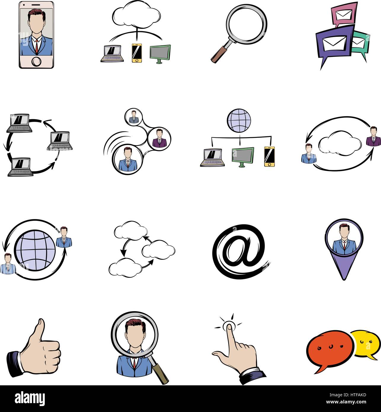 Social network icons set in cartoon style isolated on white background ...