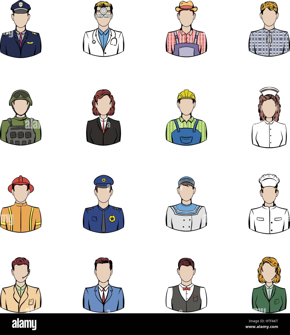 Profession icons set in cartoon style isolated on white background ...