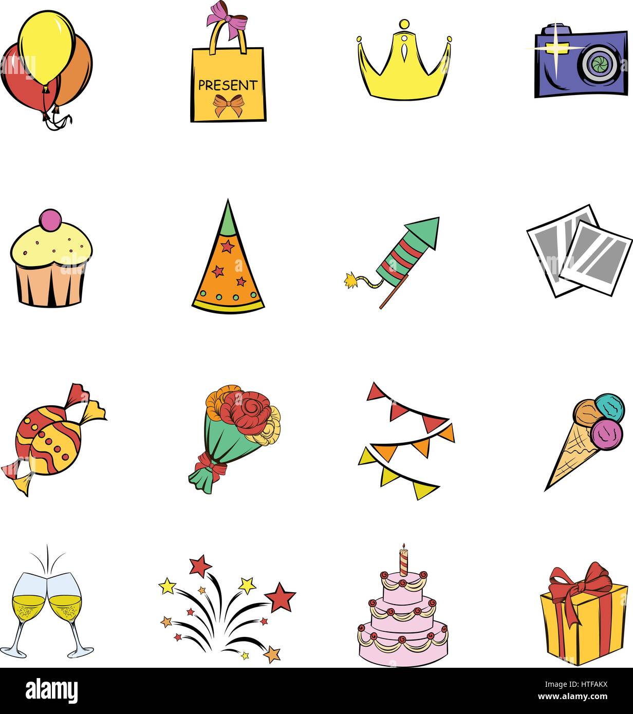 Party icons set in cartoon style isolated on white background vector ...