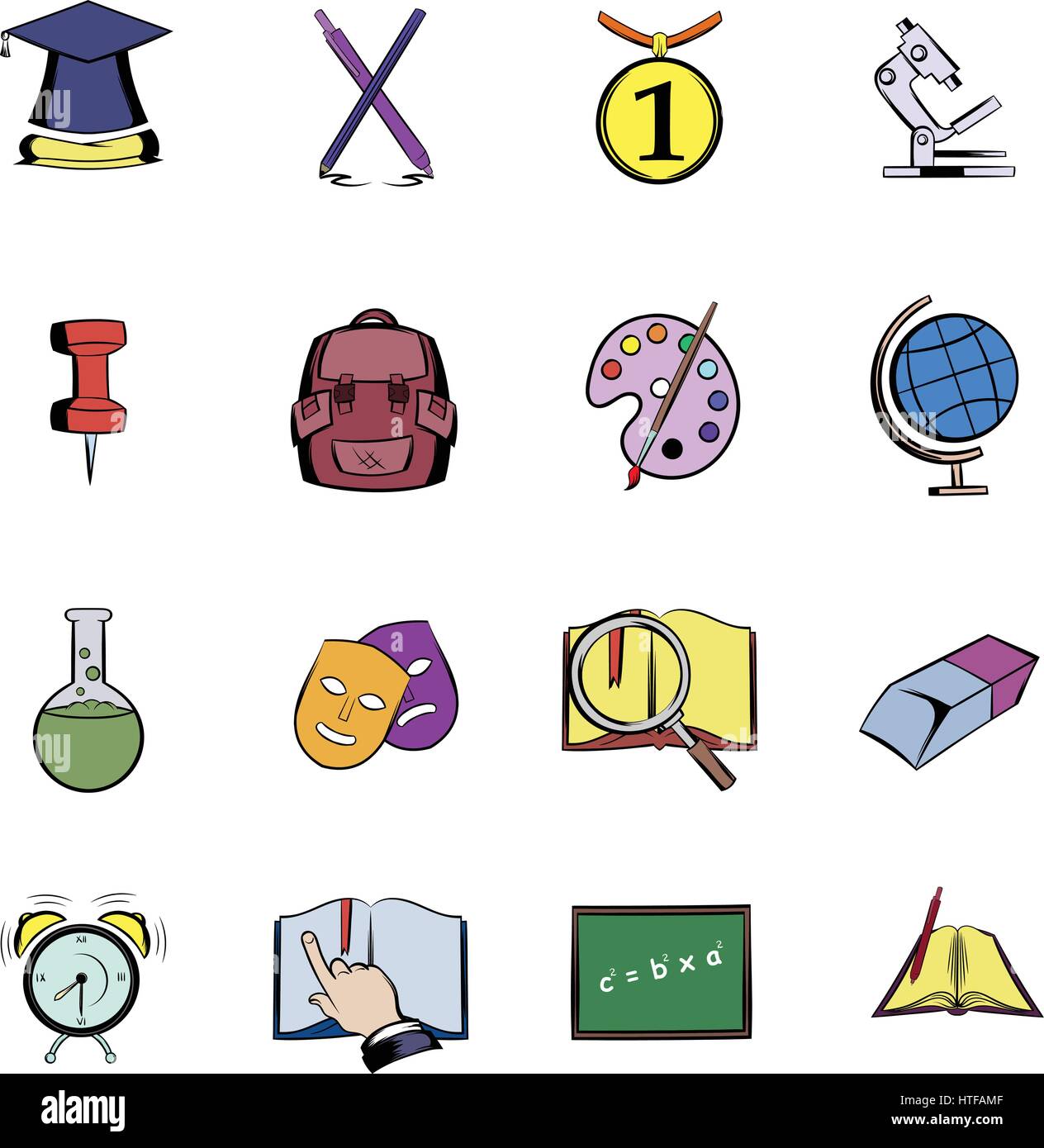 Education comics icons set in cartoon style isolated on white ...