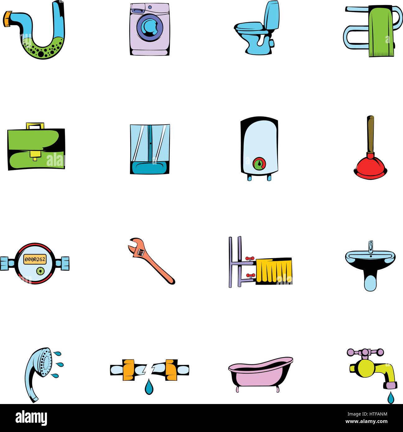 Sanitary engineering comics icons set in cartoon style isolated on ...