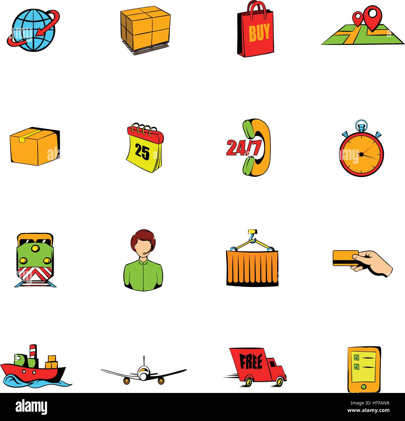 Logistics comics icons set in cartoon style isolated on white ...
