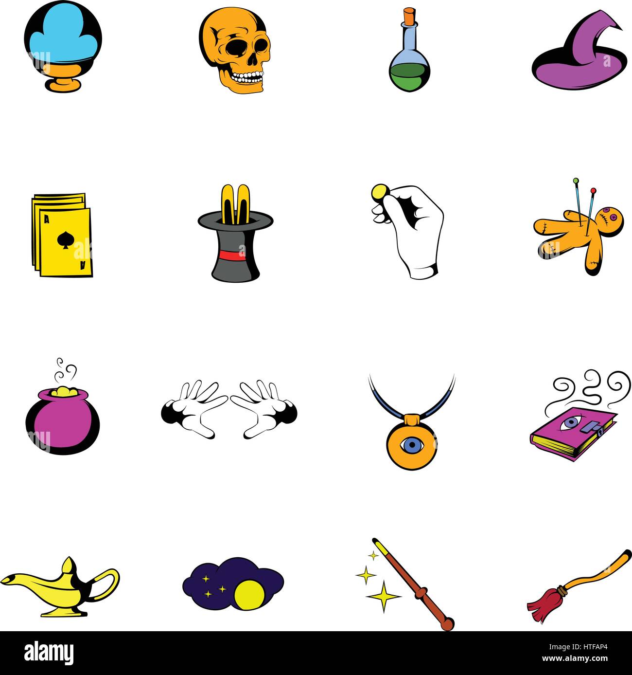 Magic comics icons set in cartoon style isolated on white background ...