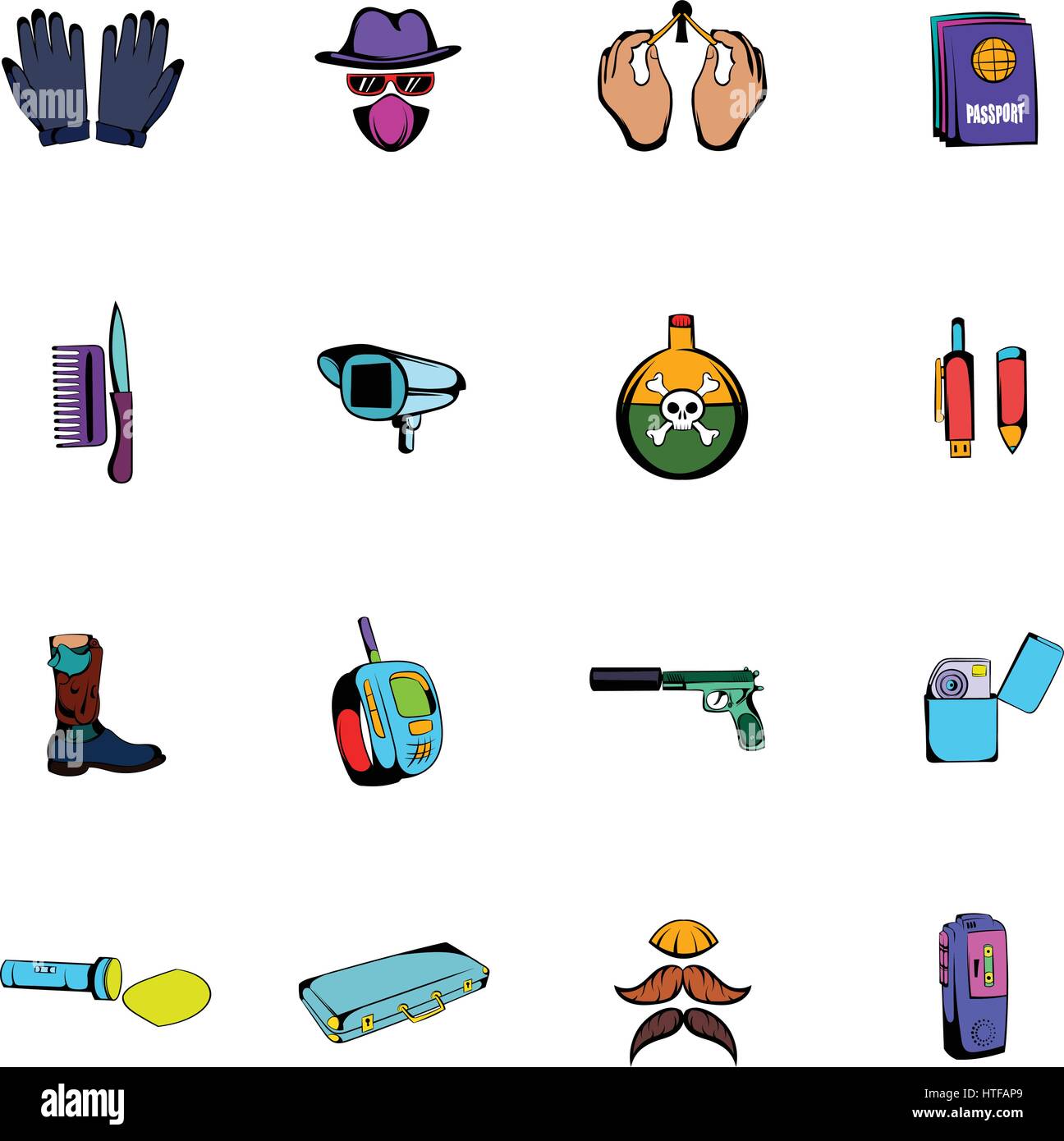 Spy comics icons set in cartoon style isolated on white background ...