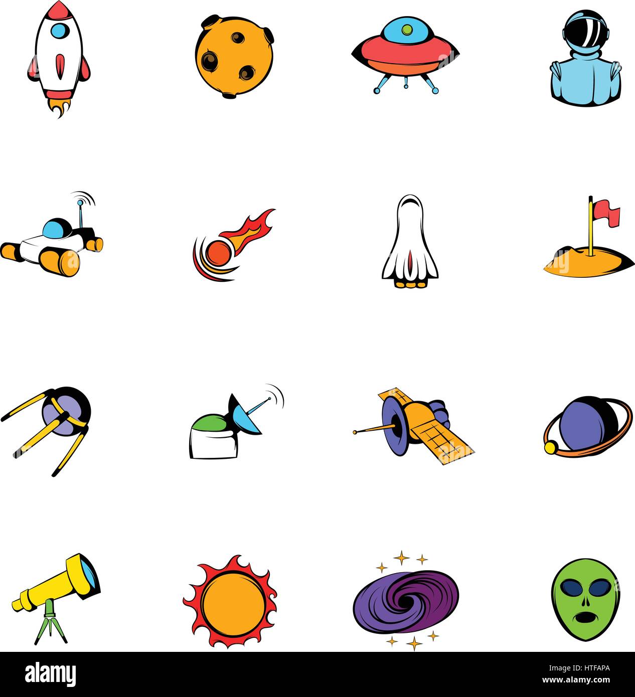 Space icons set in cartoon style isolated on white background vector ...