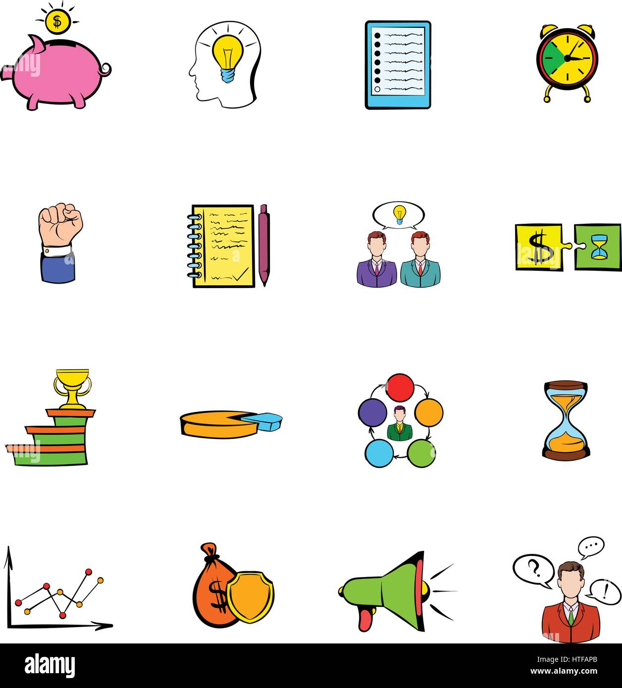 Business planning icons set in cartoon style isolated on white ...