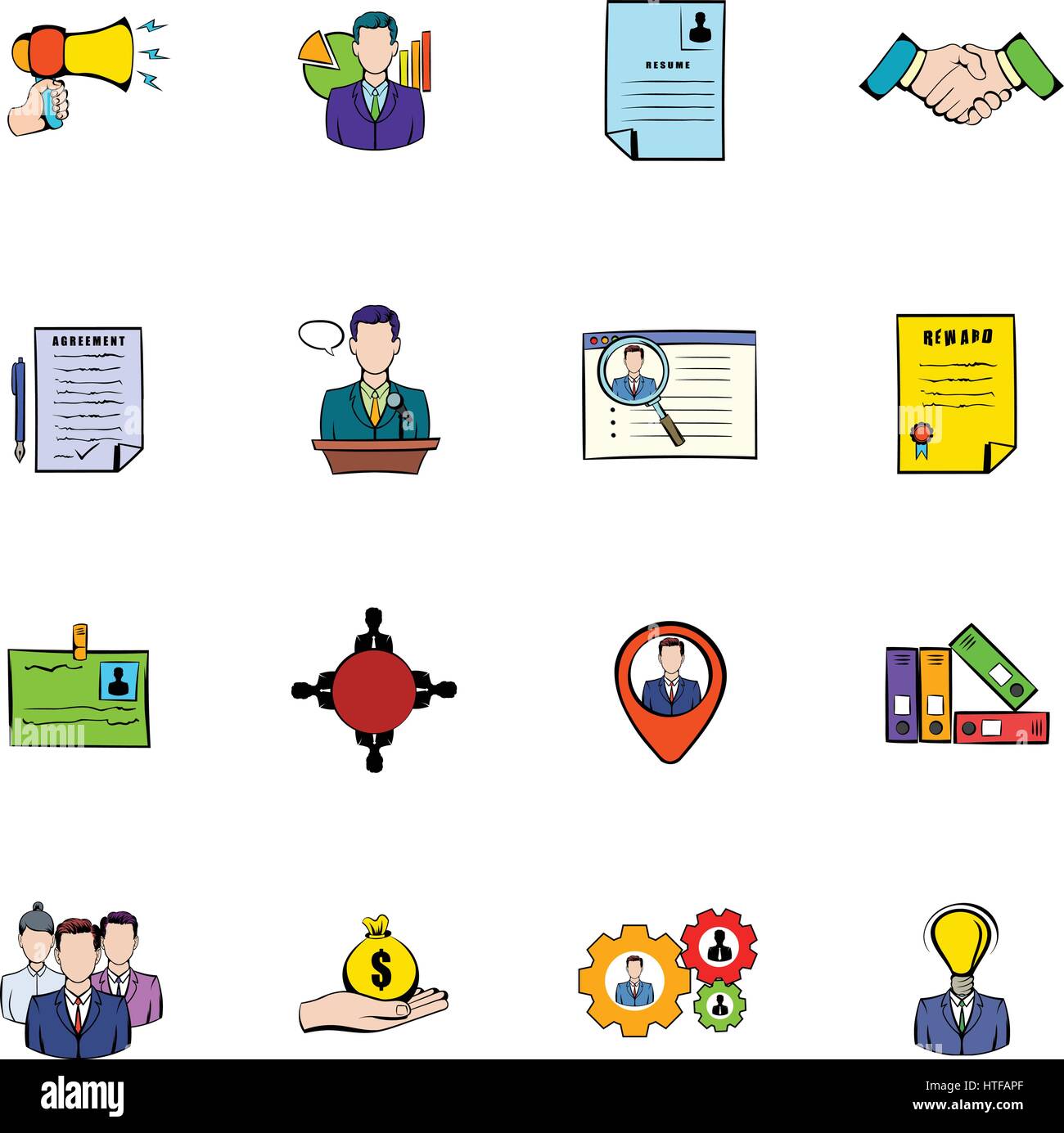 Human resources icons set in cartoon style isolated on white background ...