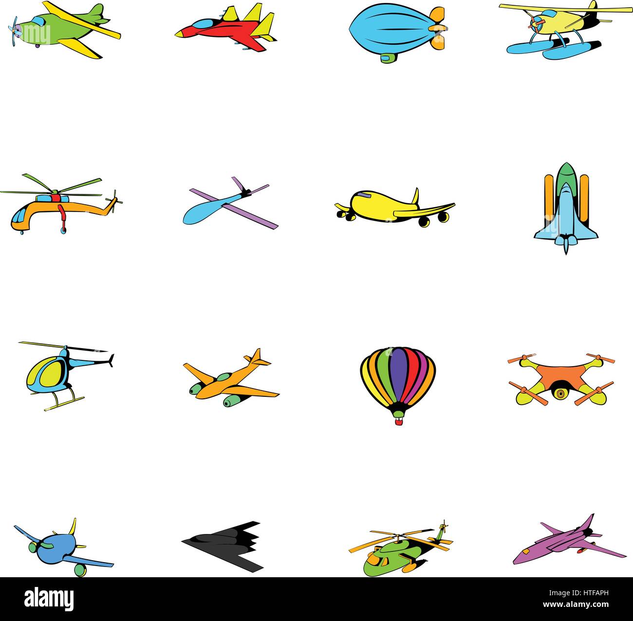 Aviation icons set in cartoon style isolated on white background vector ...
