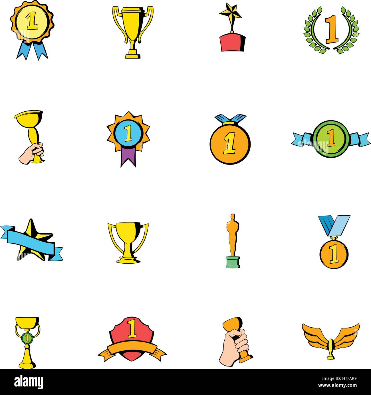 Award icons set in cartoon style isolated on white background vector ...