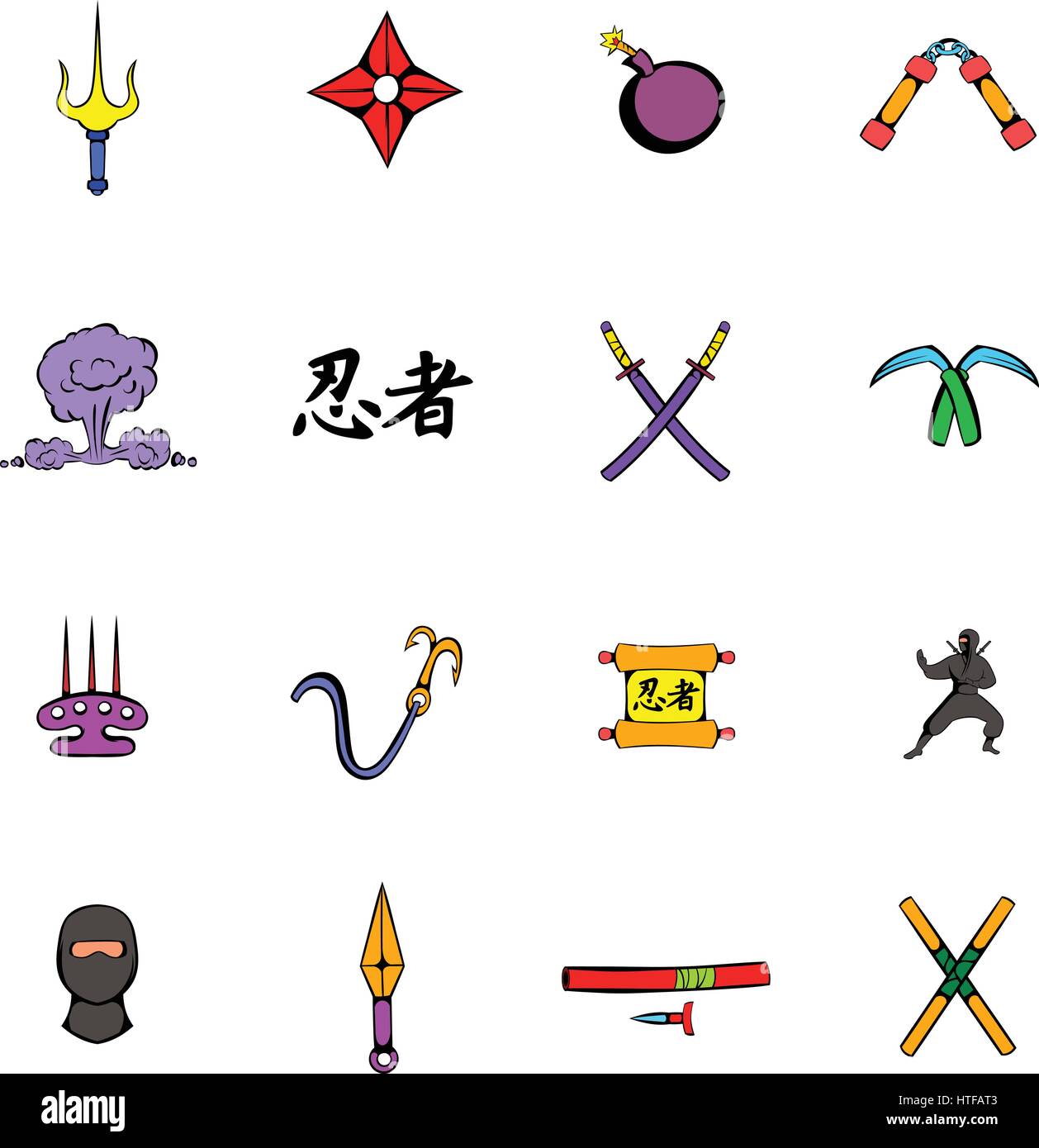 Ninja weapon icons set in cartoon style isolated on white background ...
