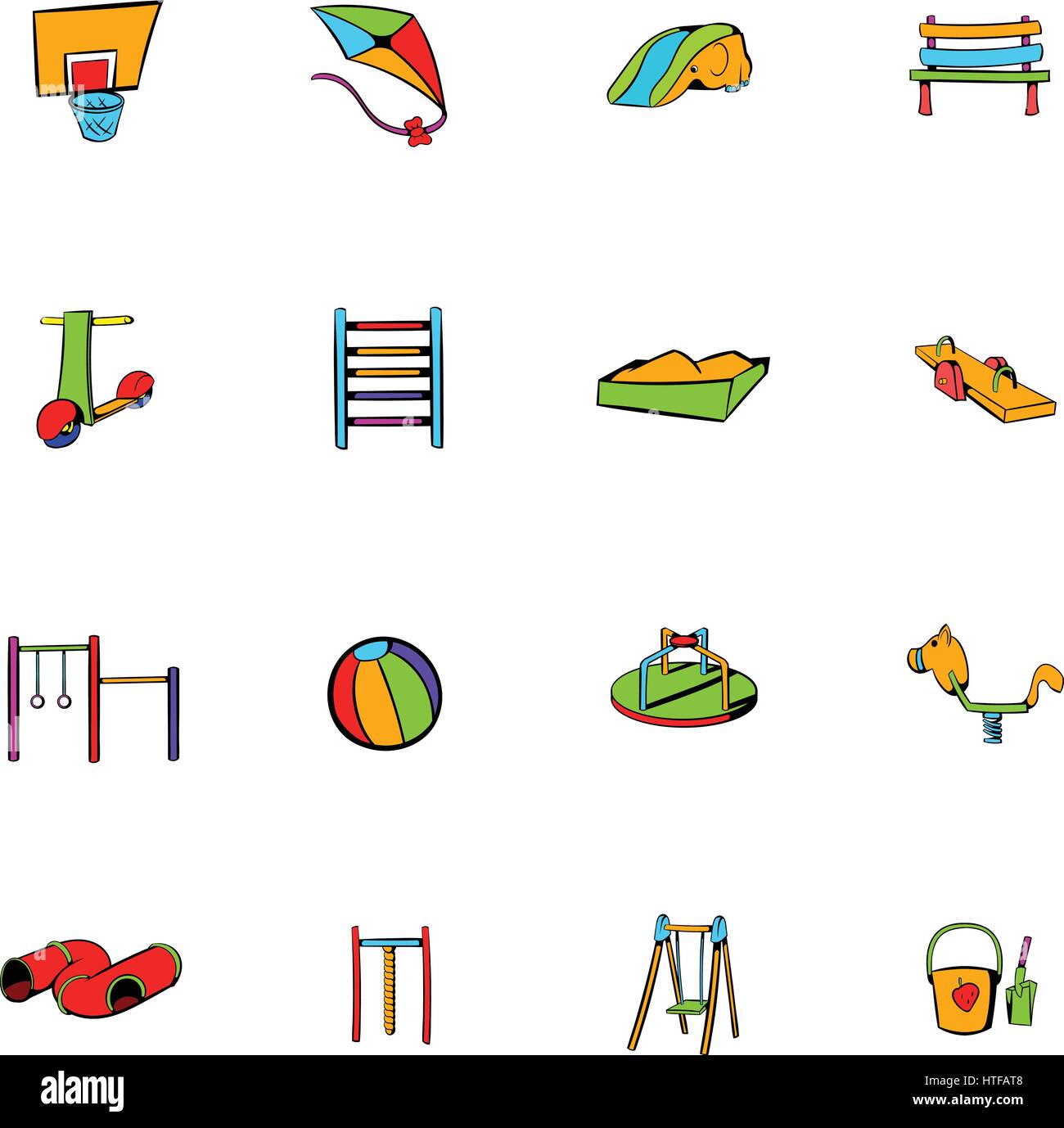 Park playground icons set in cartoon style isolated on white background ...