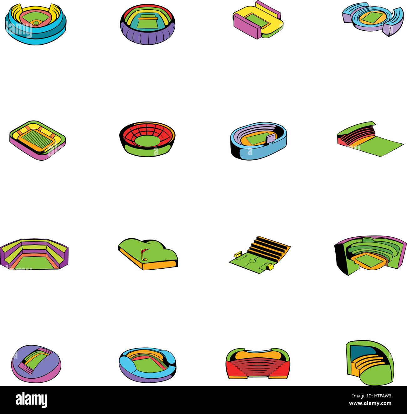 Stadium set icons set in cartoon style isolated on white background ...