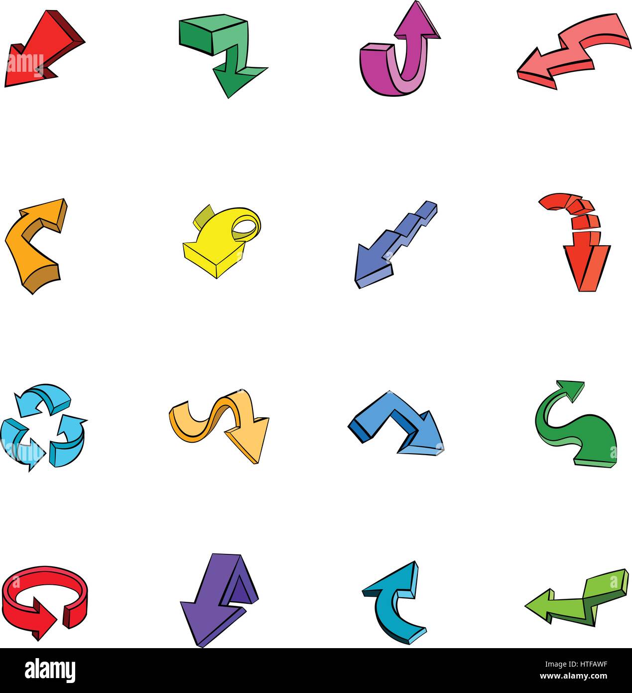 Arrows icons set in cartoon style isolated on white background vector ...