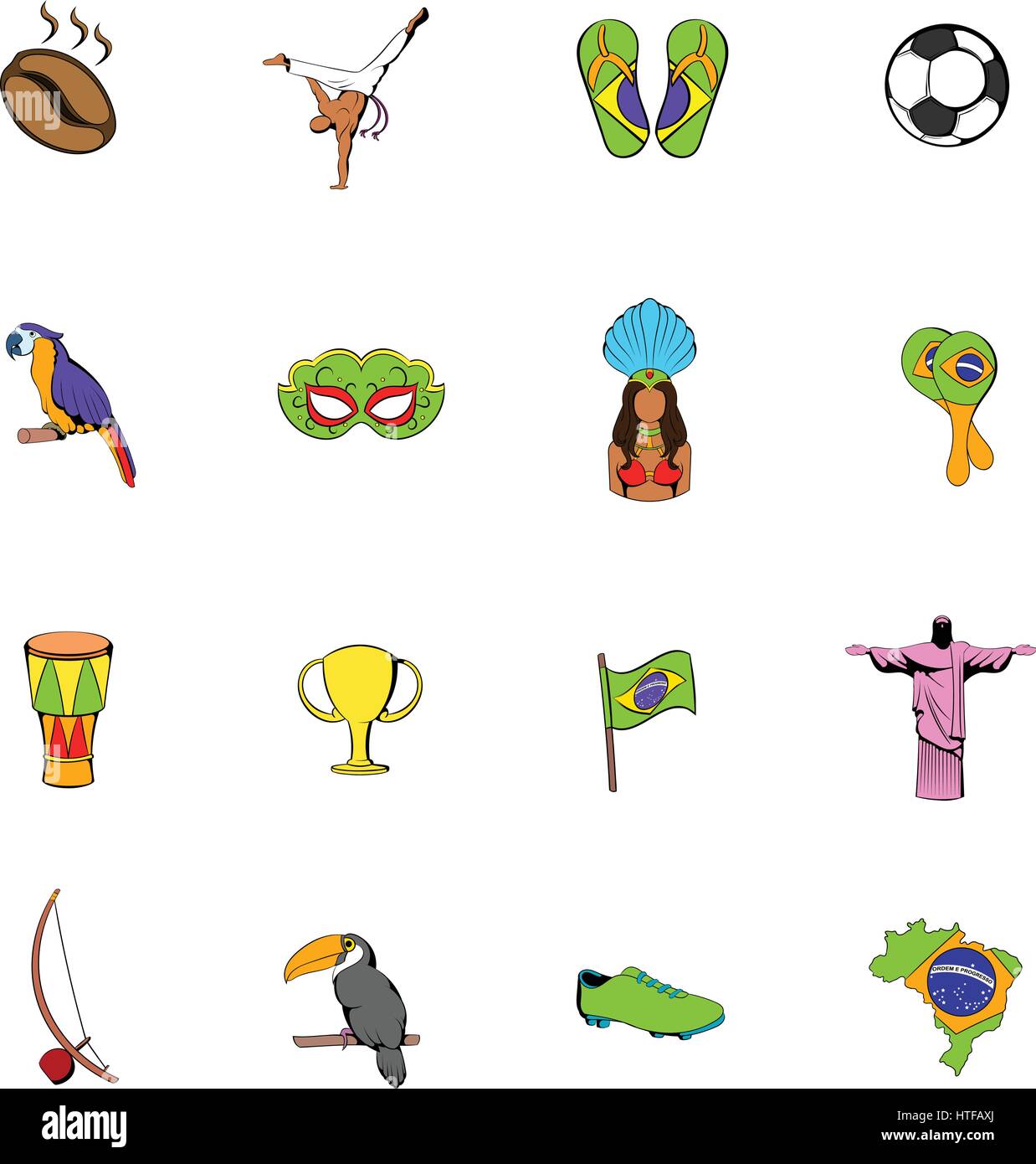 Brazil icons set in cartoon style isolated on white background vector ...