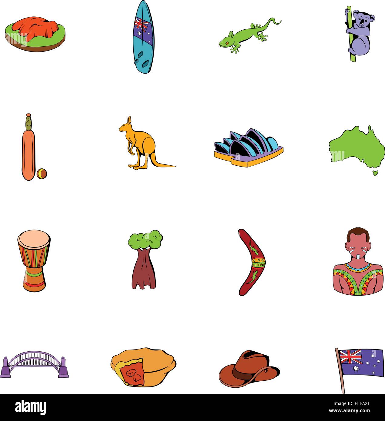 Australia icons set in cartoon style isolated on white background ...