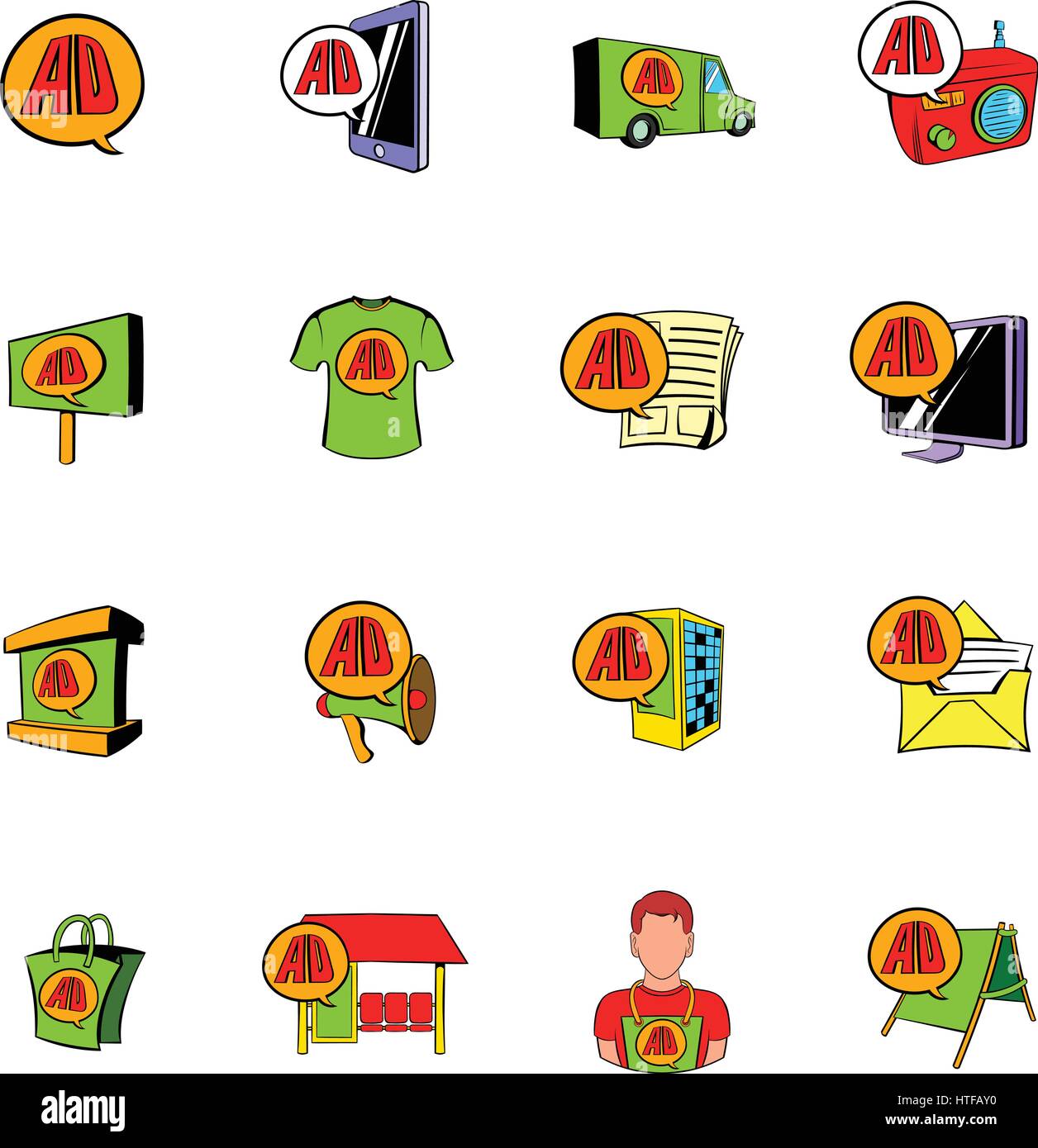 Advertisement set icons set in cartoon style isolated on white ...
