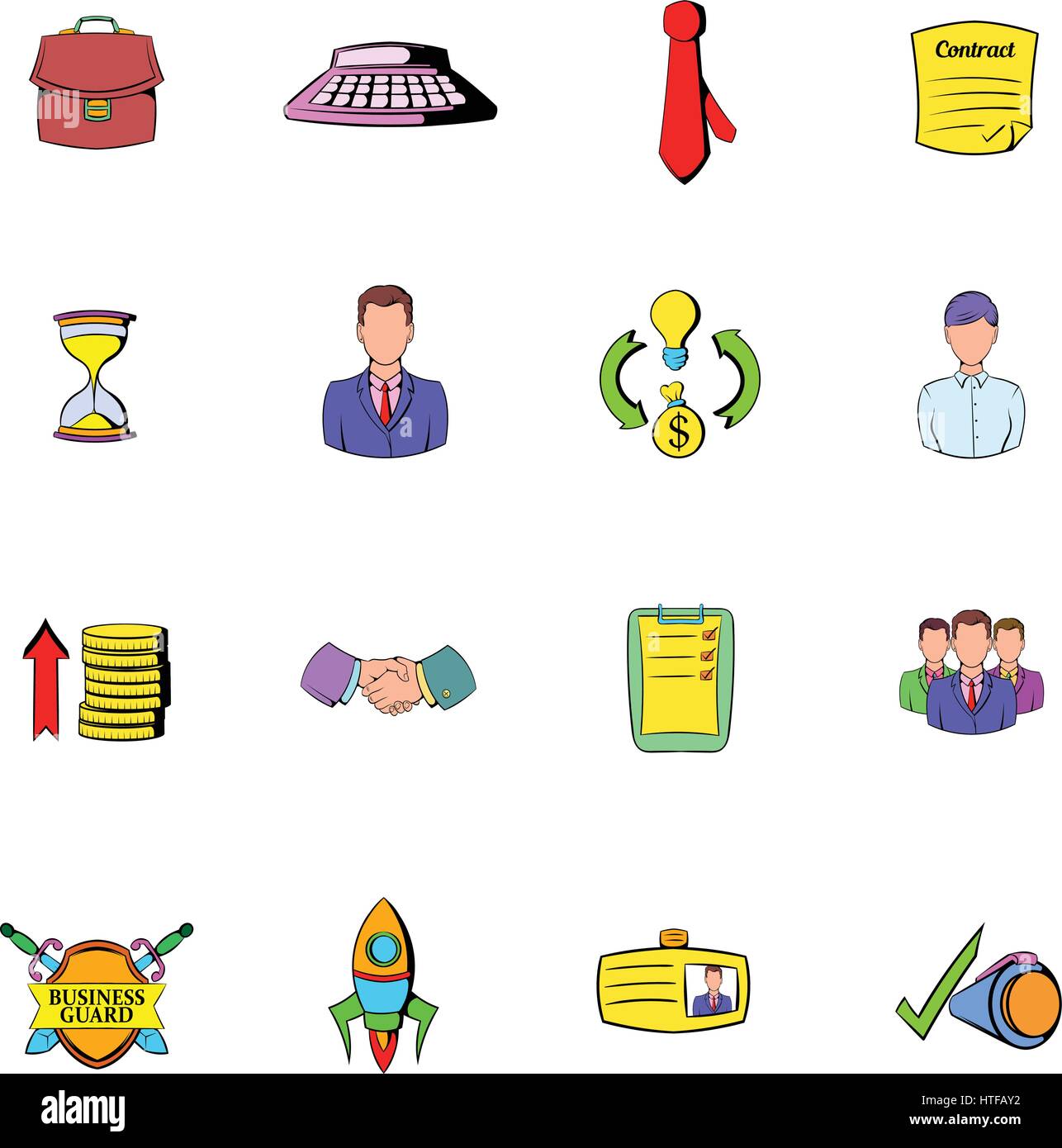 Office and business icons set in cartoon style isolated on white ...