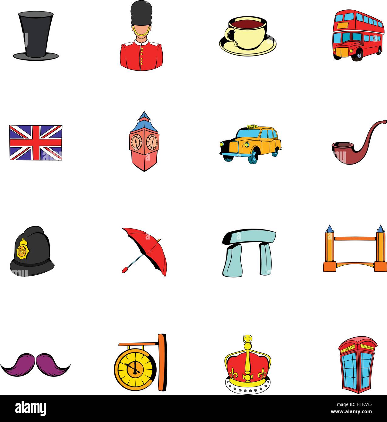 England icons set in cartoon style isolated on white background vector ...