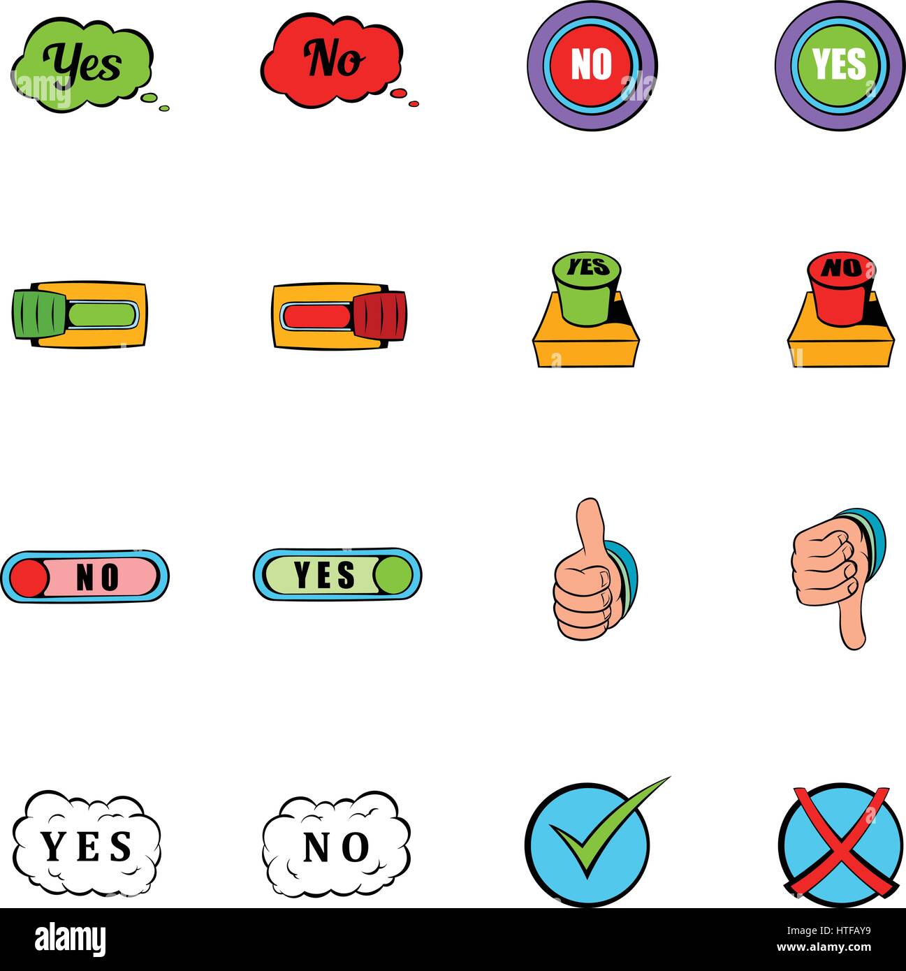 Yes and No icons set in cartoon style isolated on white background ...
