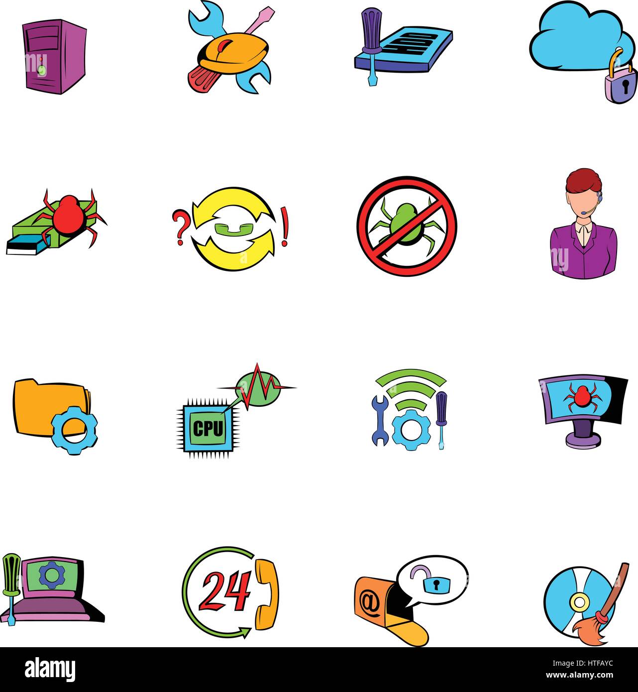 Technical support icons set in cartoon style isolated on white ...