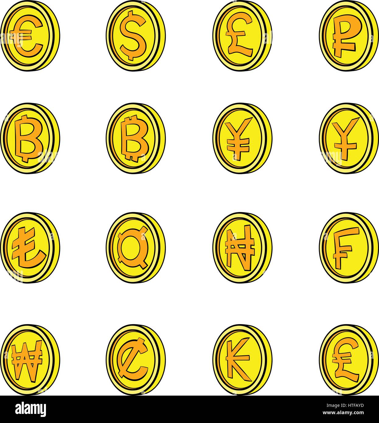 Currency icons set in cartoon style isolated on white background vector ...