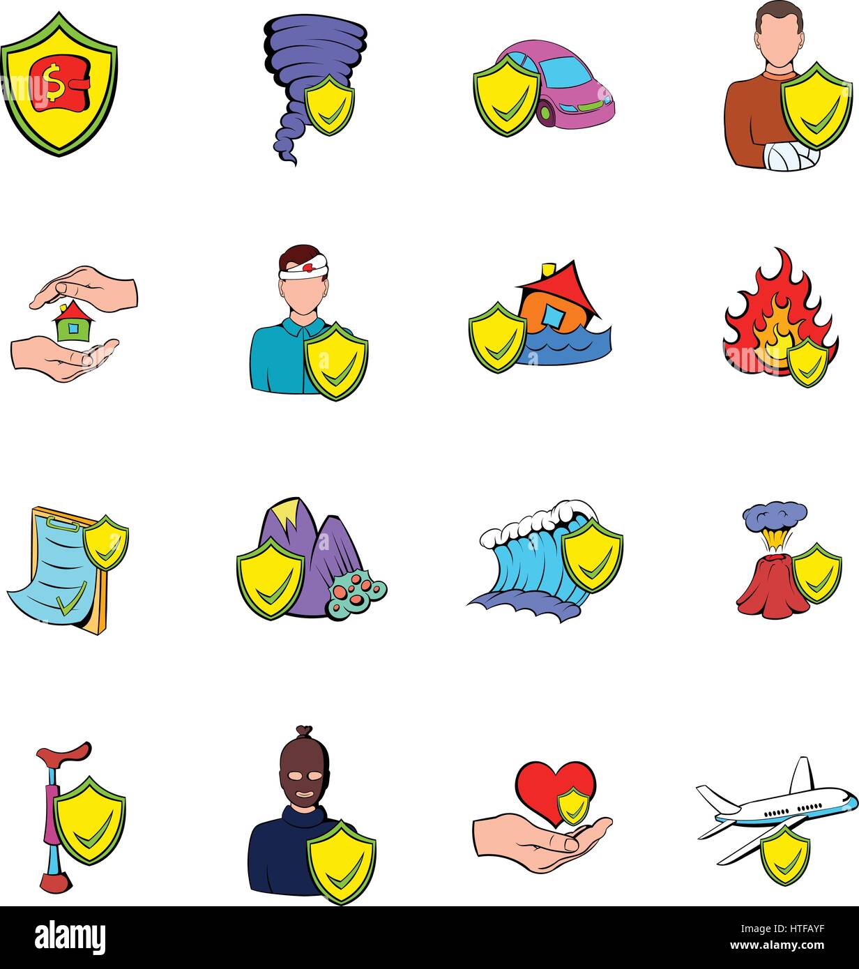 Insurance icons set in cartoon style isolated on white background ...