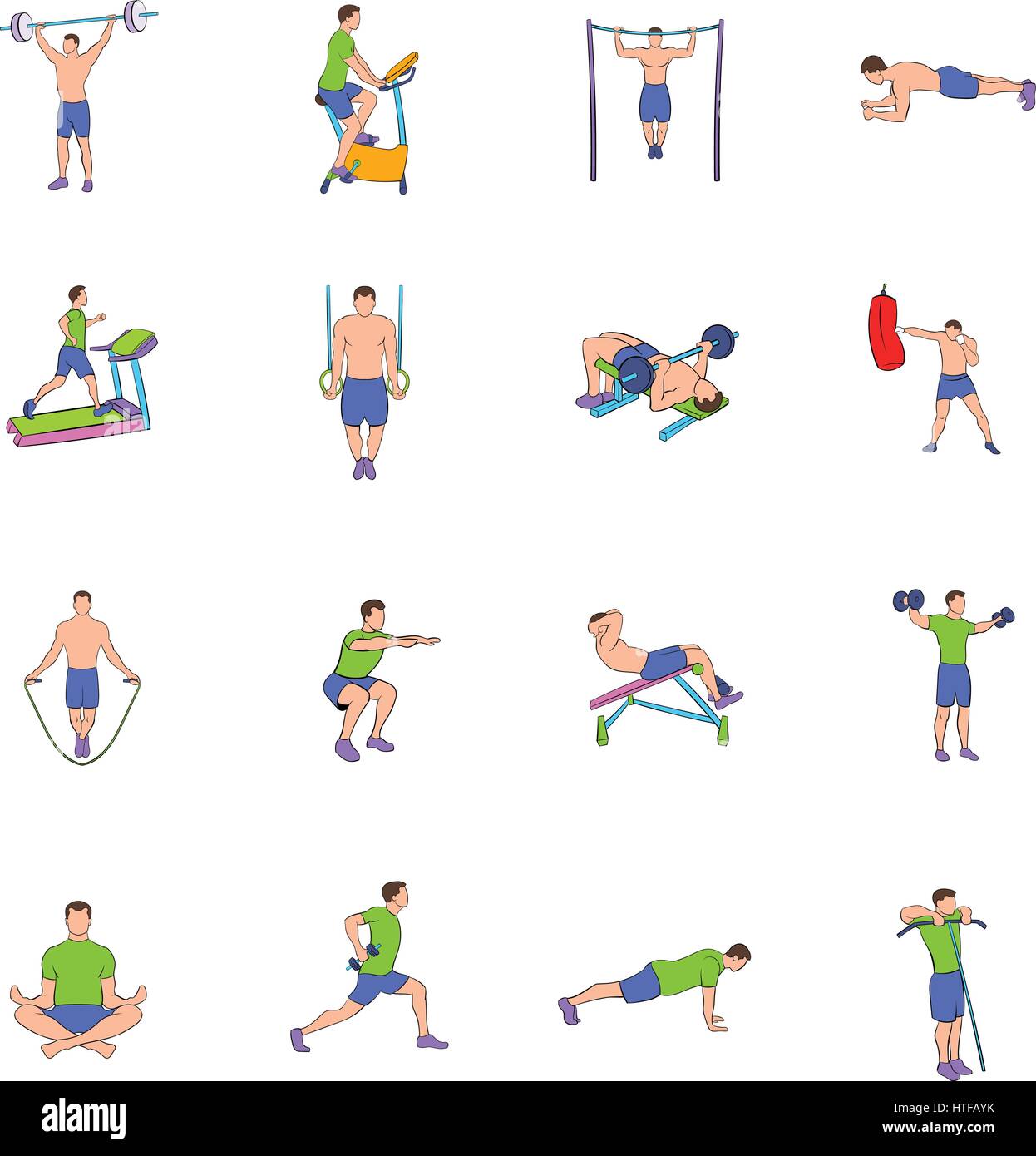 Gym icons set in cartoon style isolated on white background vector ...