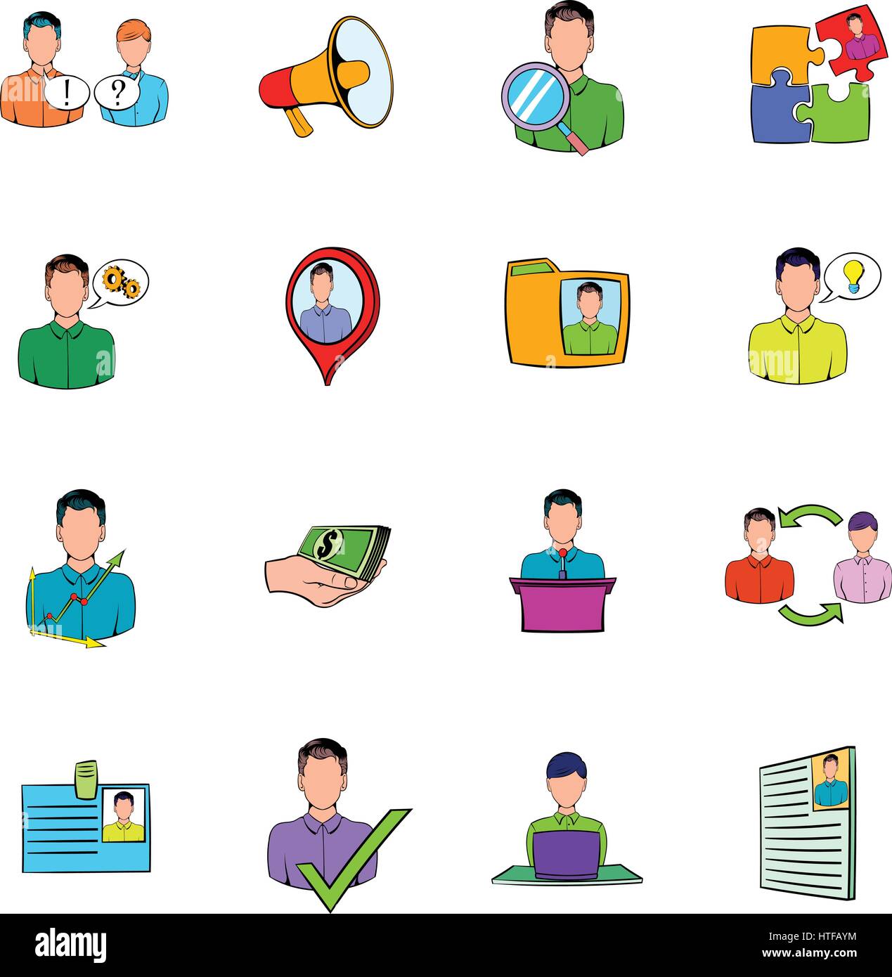 Human resources icons set in cartoon style isolated on white background ...