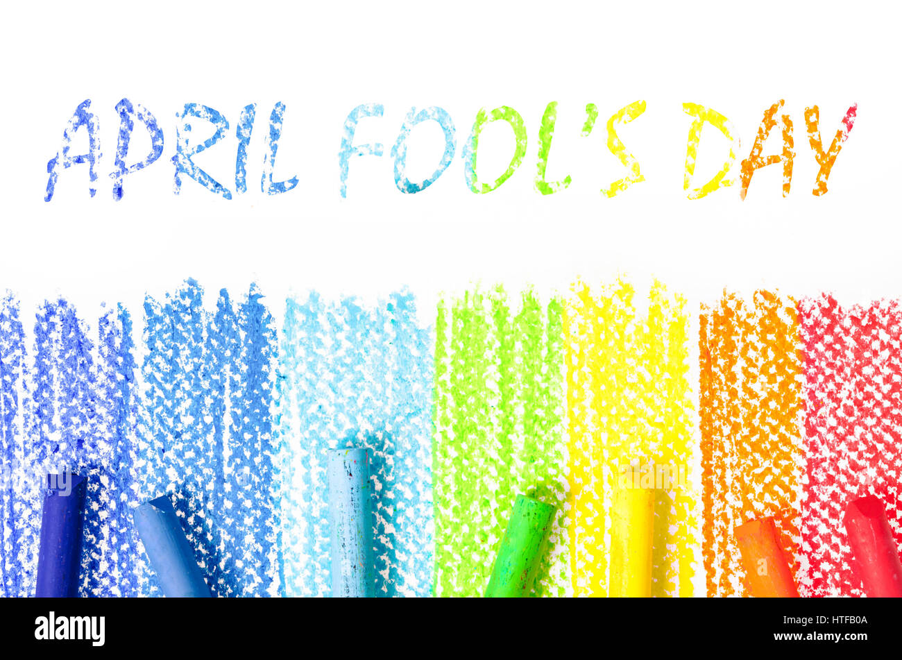 April fool's day with Colorful chalk pastels on white background Stock ...