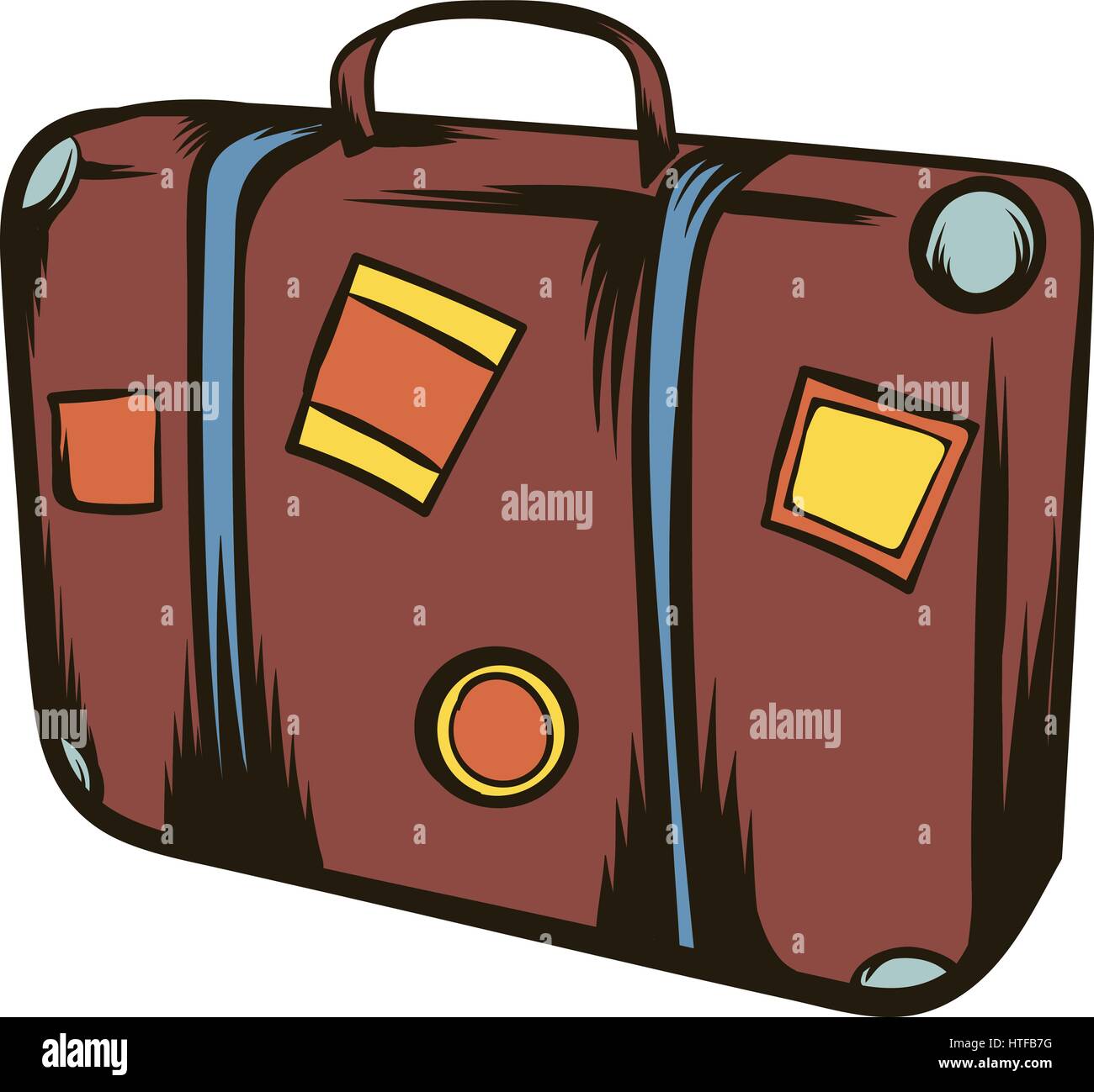Brown travel suitcase icon in cartoon style isolated vector ...