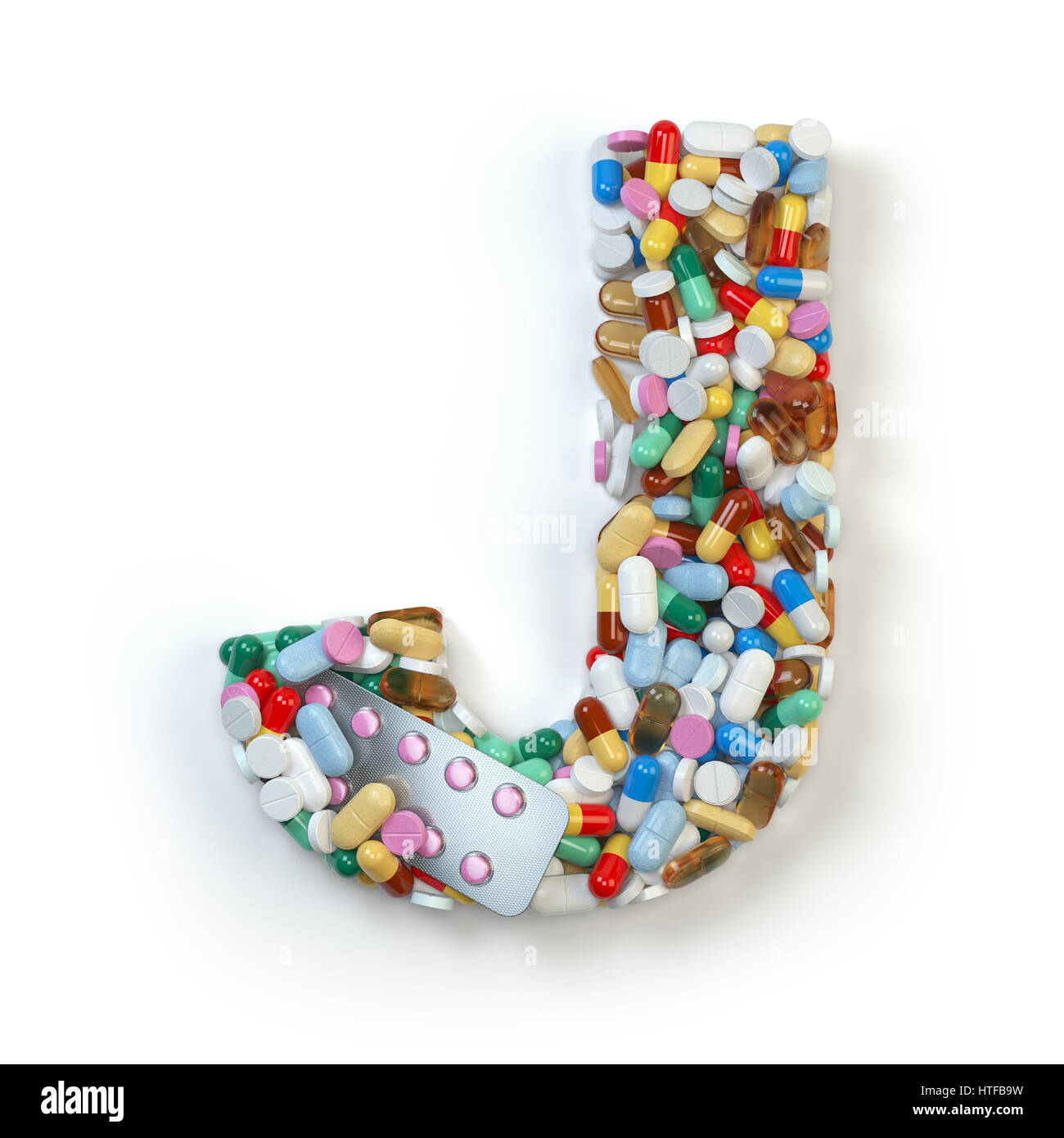 Letter J. Set of alphabet of medicine pills, capsules, tablets and ...