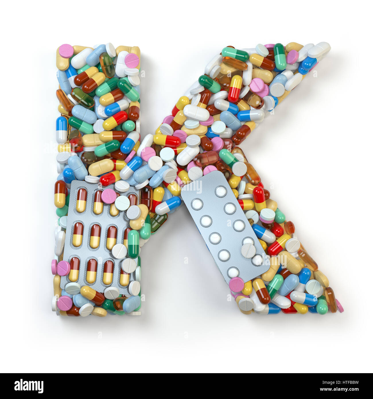 Letter K. Set of alphabet of medicine pills, capsules, tablets and ...