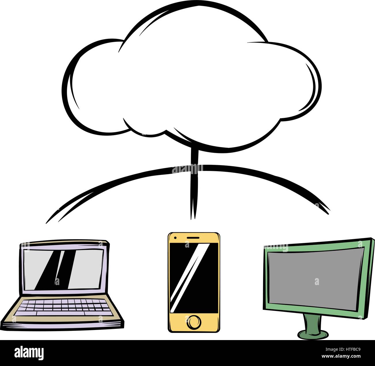 Cloud-computing connection icon in cartoon style isolated vector ...
